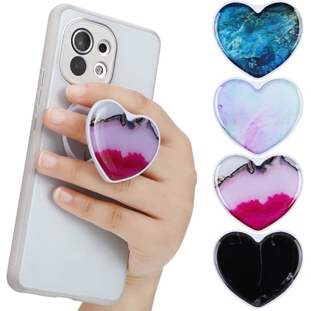 4 Pieces Phone Grip Holder Marble Heart Shape Adhesive Finger Holder ...