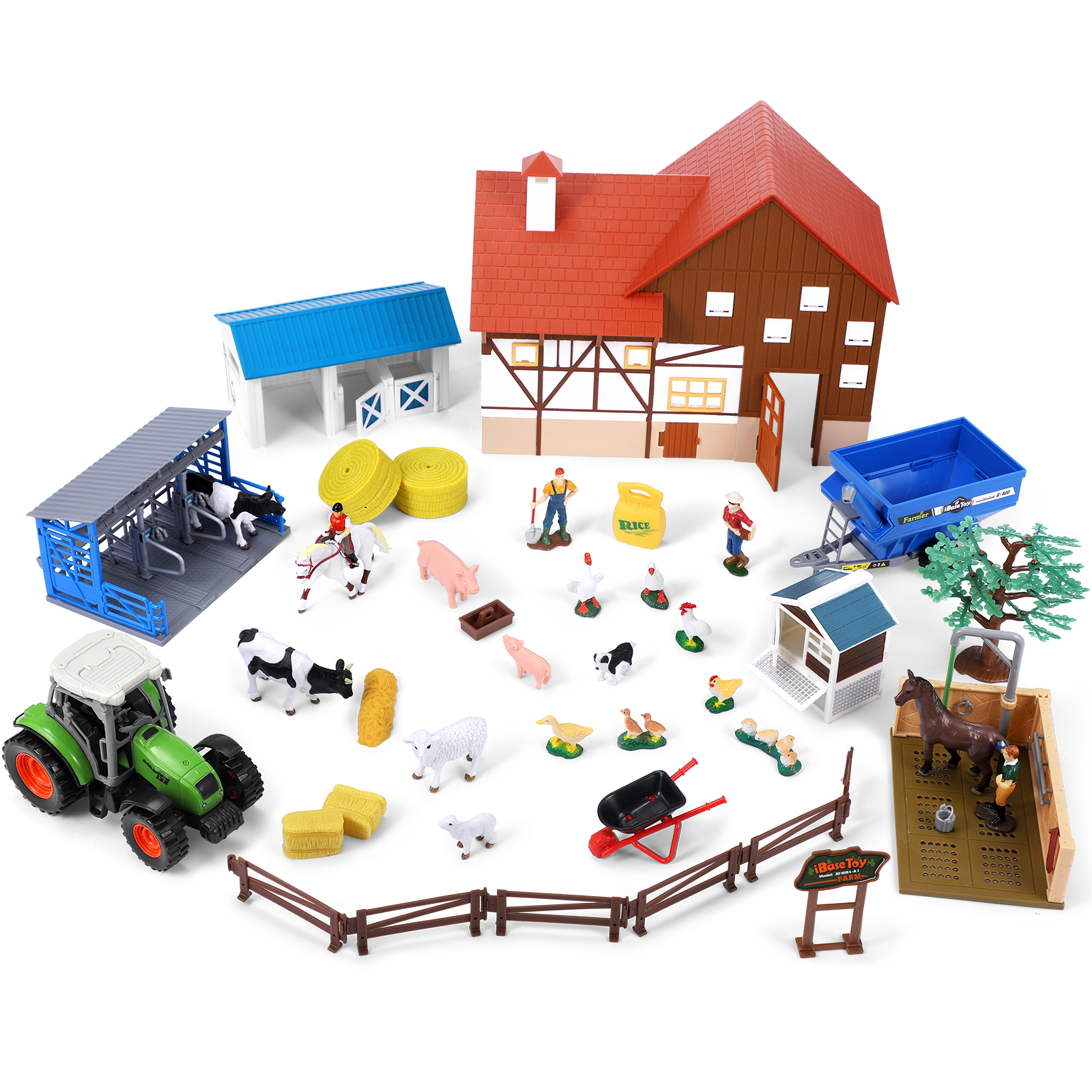 Animal Farm Playset Farming Tools Model Farm Animal Figures Toy House ...