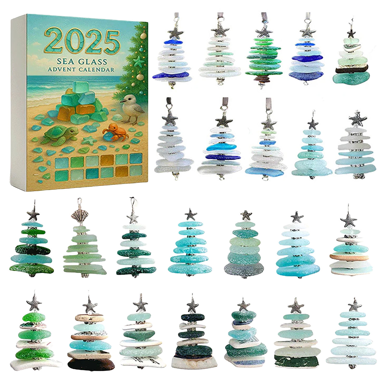 Sea Glass Christmas Tree Advent Calendar, 24 Days Christmas Countdown ...