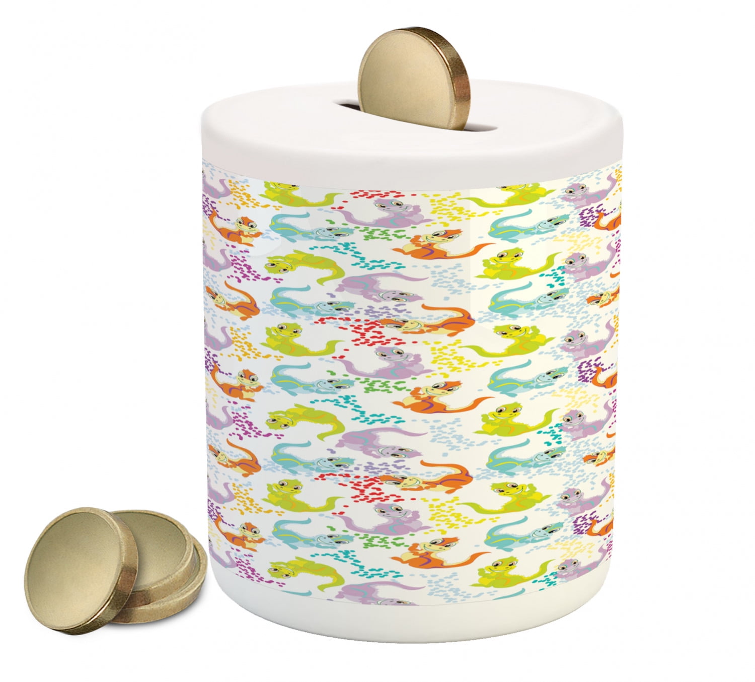 Dragon Piggy Bank, Happy Friendly Dragons Cartoon Characters Waving ...