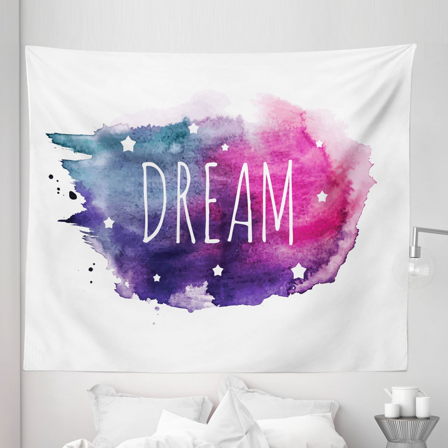 Dream Tapestry, Word Stars on Hand Drawn Watercolor Style Brush Paint ...