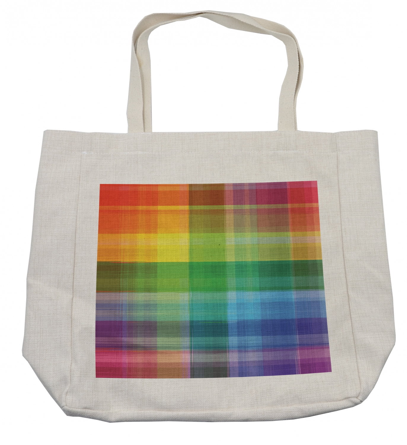 Vintage Rainbow Shopping Bag, Retro Plaid Design Checkered Squares ...