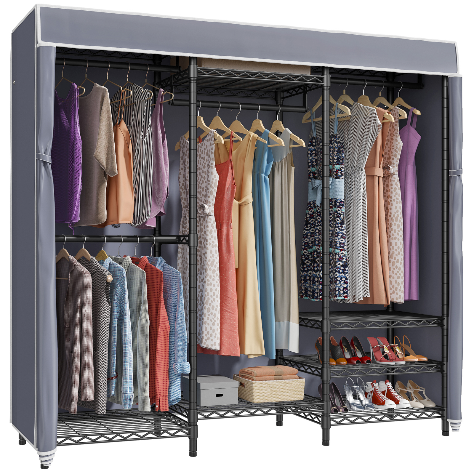 VIPEK V5C Heavy Duty Covered Clothes Rack, Black Metal Clothing Rack ...