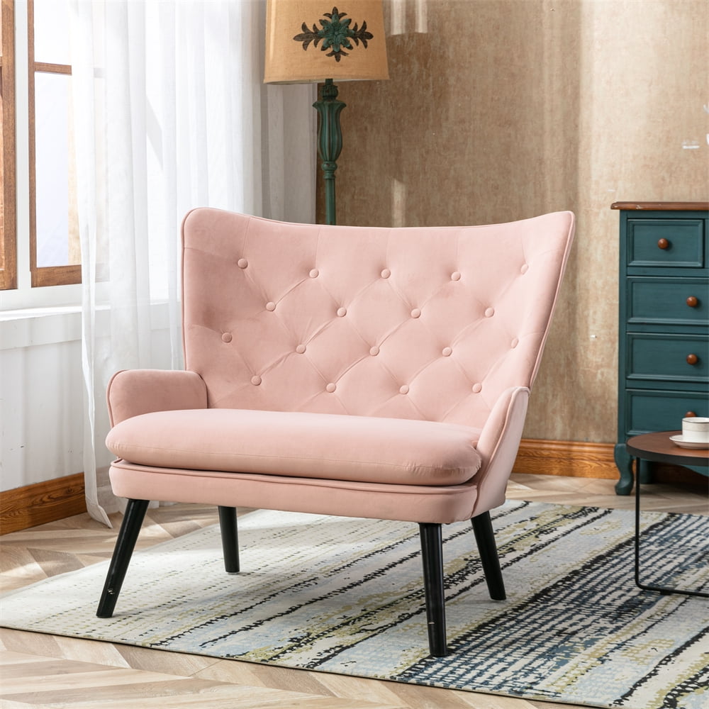 Modern High Back Accent Chair with Wooden Legs, Comfortable Loveseat ...