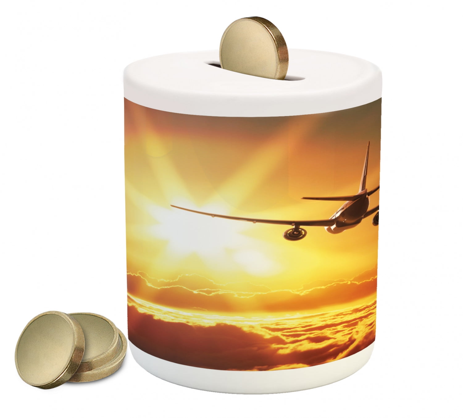 Scenery Piggy Bank, Aeroplane Aircraft Widebody Jet Flying on Air ...