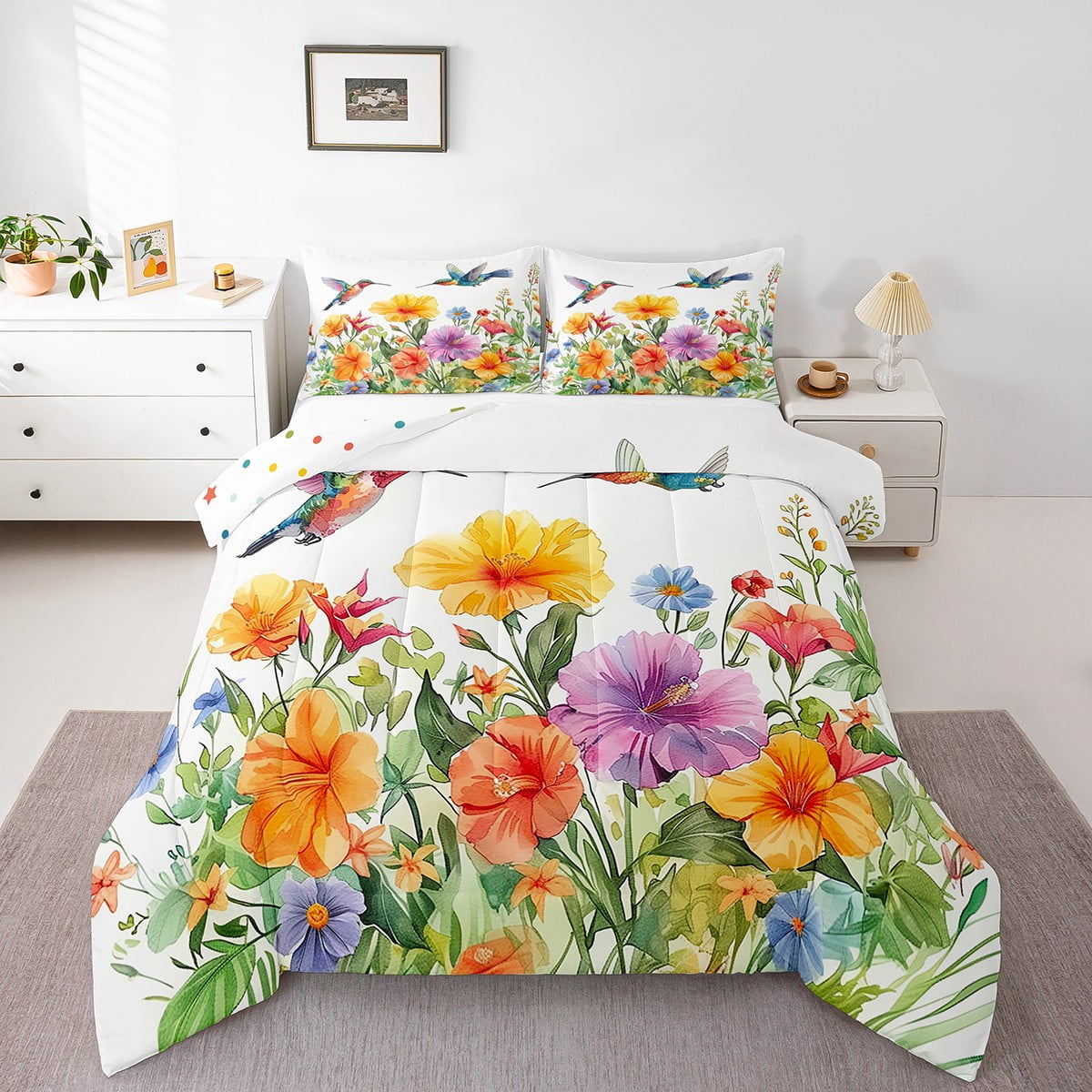 Click here for Erosebridal Hummingbird Flower Comforter Sets Quee... prices