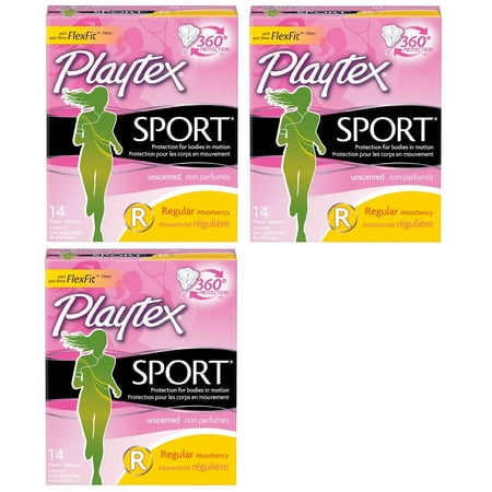 Playtex Sport Unscented Super Plus S+ Plastic Tampons, 14 Count (Pack ...
