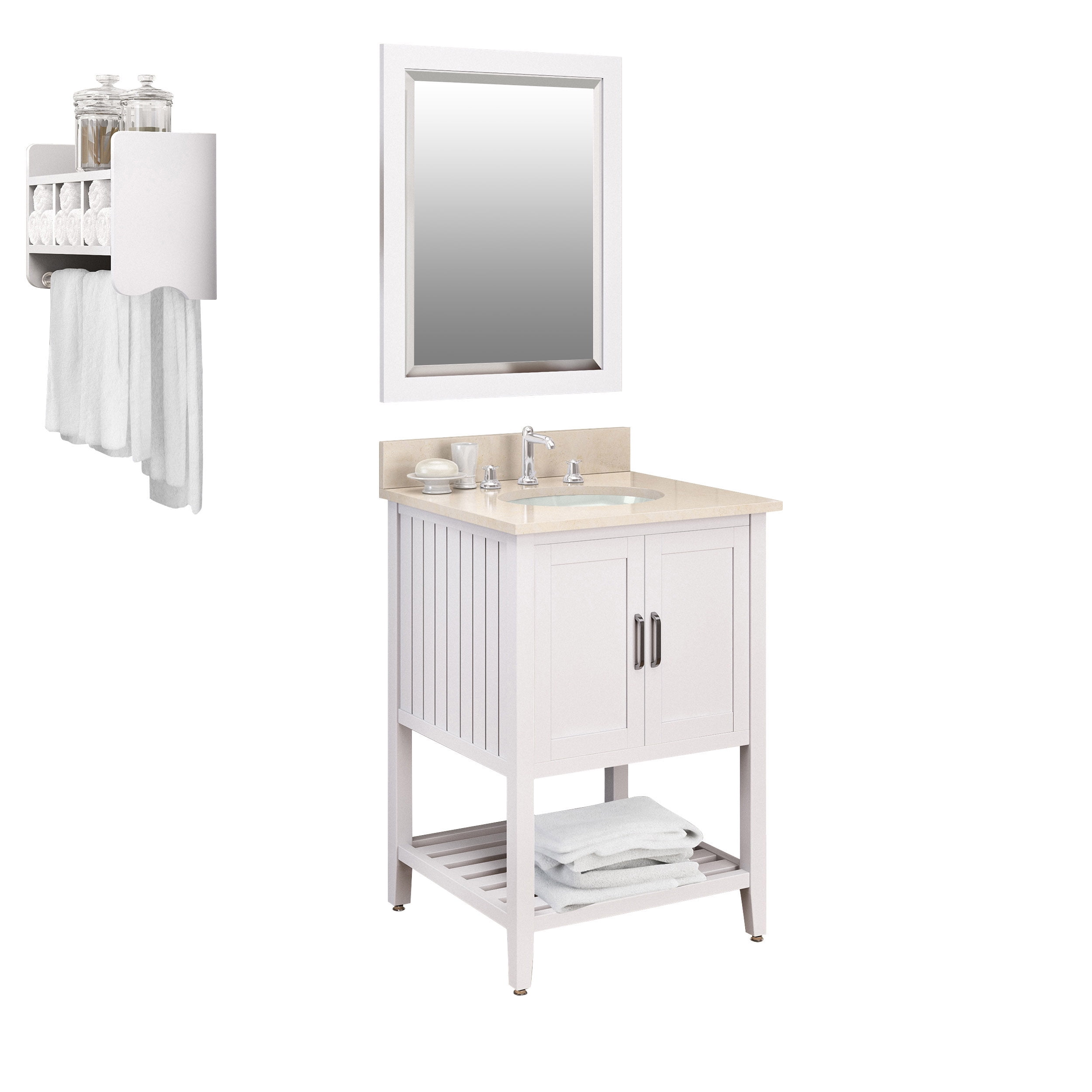 Adelino White Bath Vanity Set with Shelf/Mirror - Walmart.com