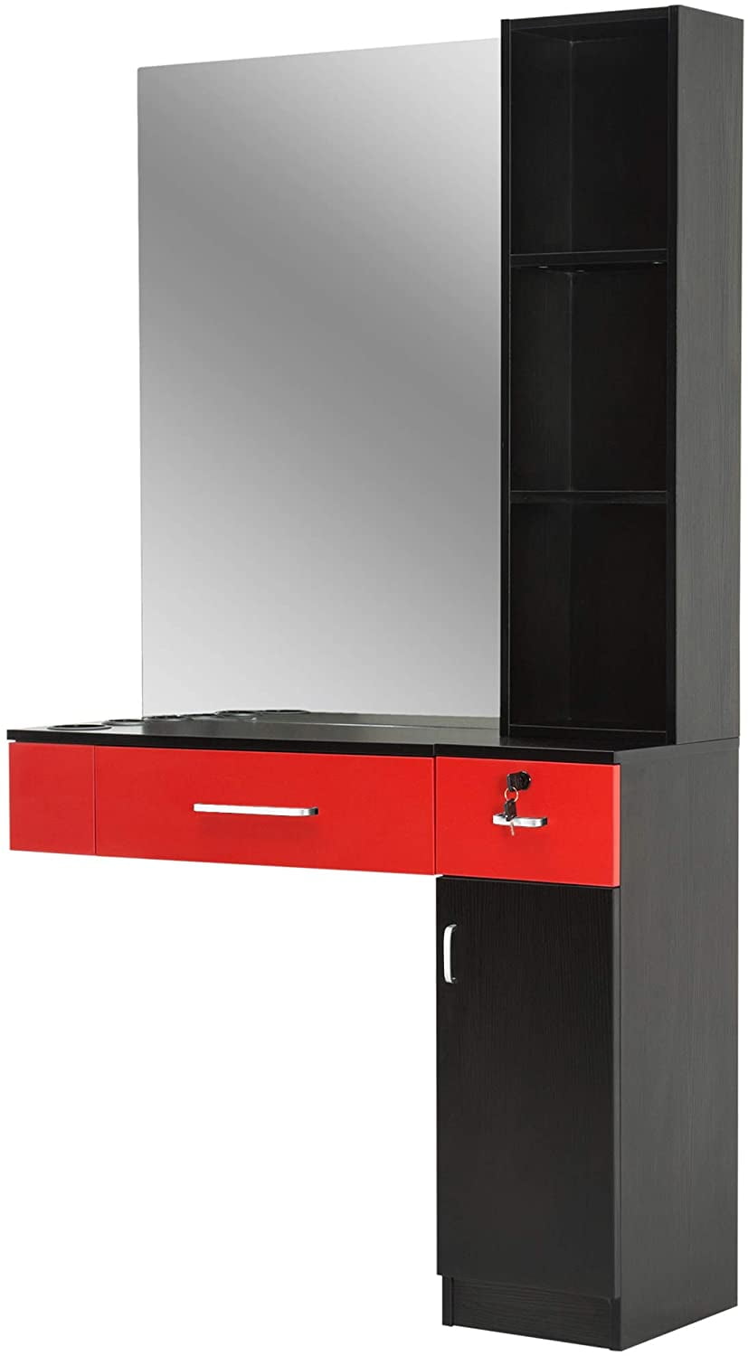 Barberpub Wall Mount Hair Styling Barber Station Red & Black/ 40.5 ...