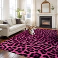 Pink Leopard Print 5'x7' Area Rug, Retro Chic Abstract Animals Texture ...