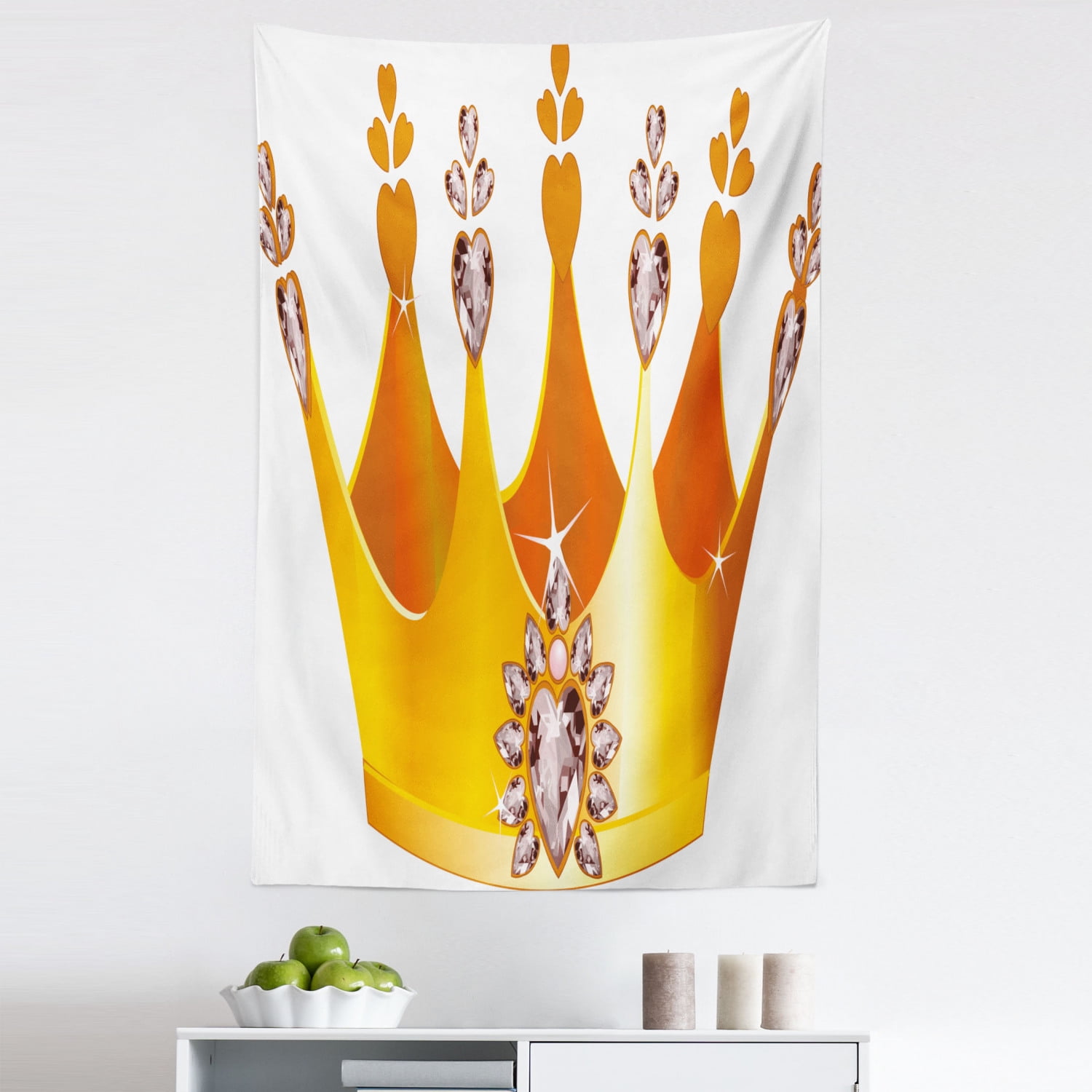 Queen Tapestry, Tiara Cartoon Style Cartoon Accessory Hearts Floral ...