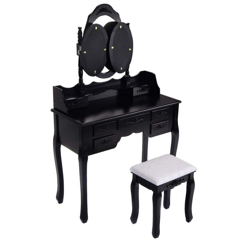 Makeup Table And Stool Black