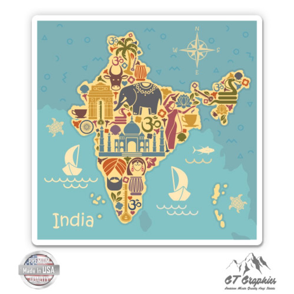 India Map Travel - 4" Vinyl Sticker - For Car Laptop I-Pad Phone Helmet ...
