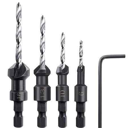HUSERYT Countersink Bits, 4 Pieces Hex Countersink Countersink Drill ...