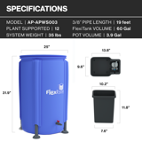 AutoPot 12 Pot System with 60 gal FlexiTank (3.9 Gallon Pots) - Walmart.com