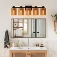 5-Light Farmhouse Dimmable Vanity Light, Handwoven Rattan Shades, Matte ...