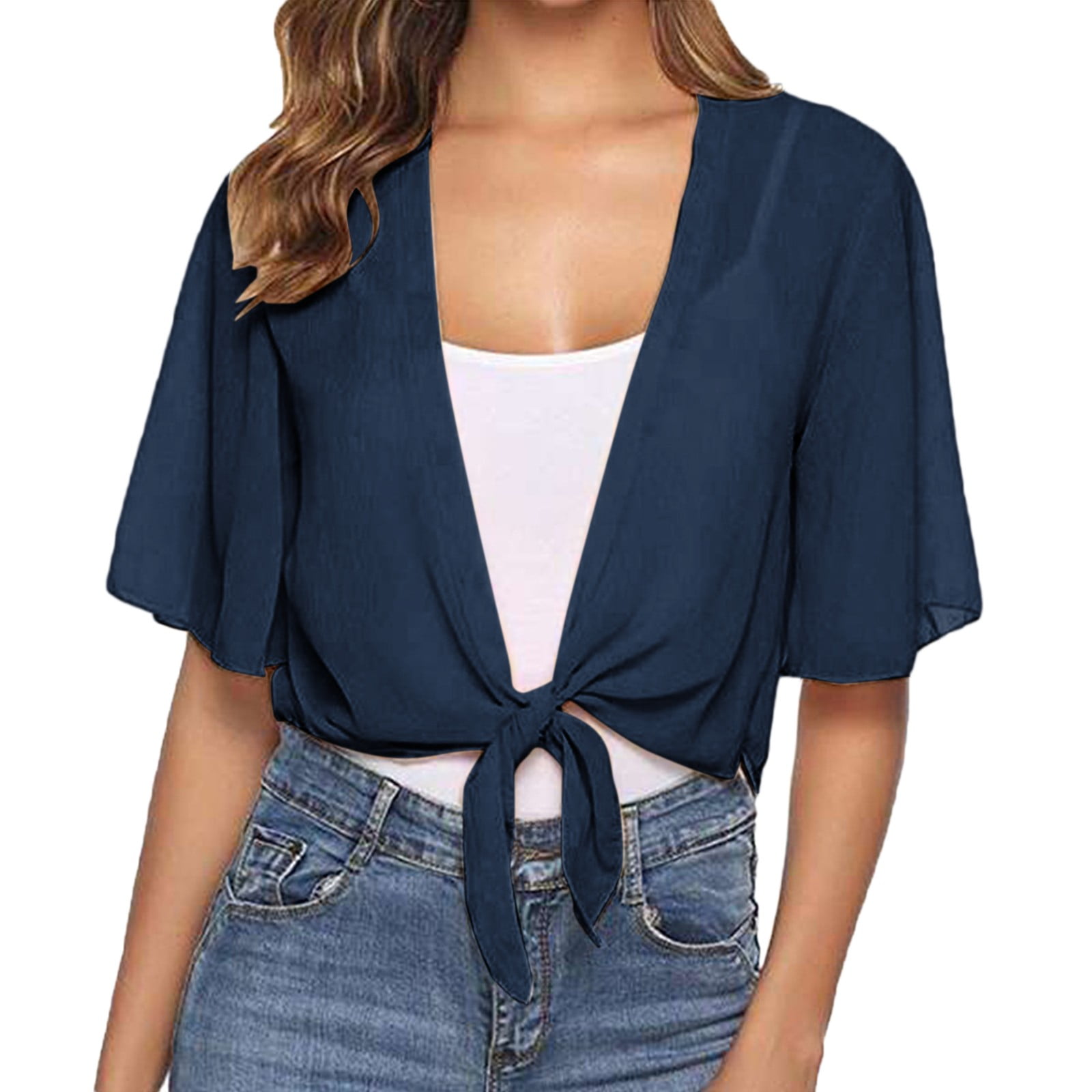 Click here for Lojoutye 2025 Women Tie Front Chiffon Cardigan Wom... prices