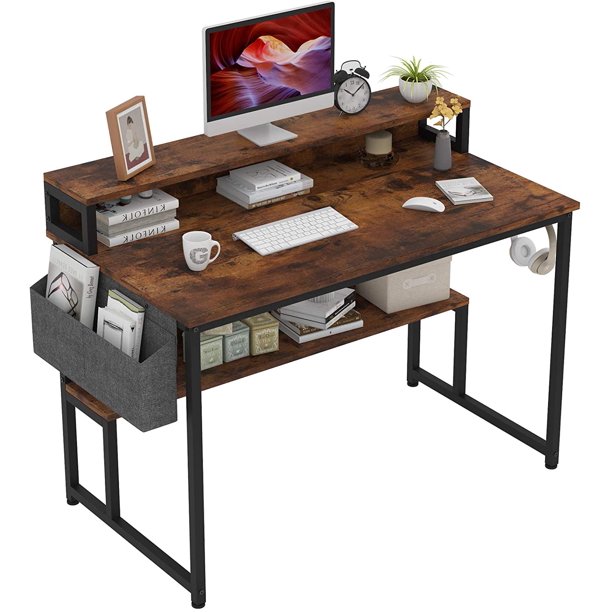 39 Inch Computer Desk, Home Office Desk with Storage Shelf and ...