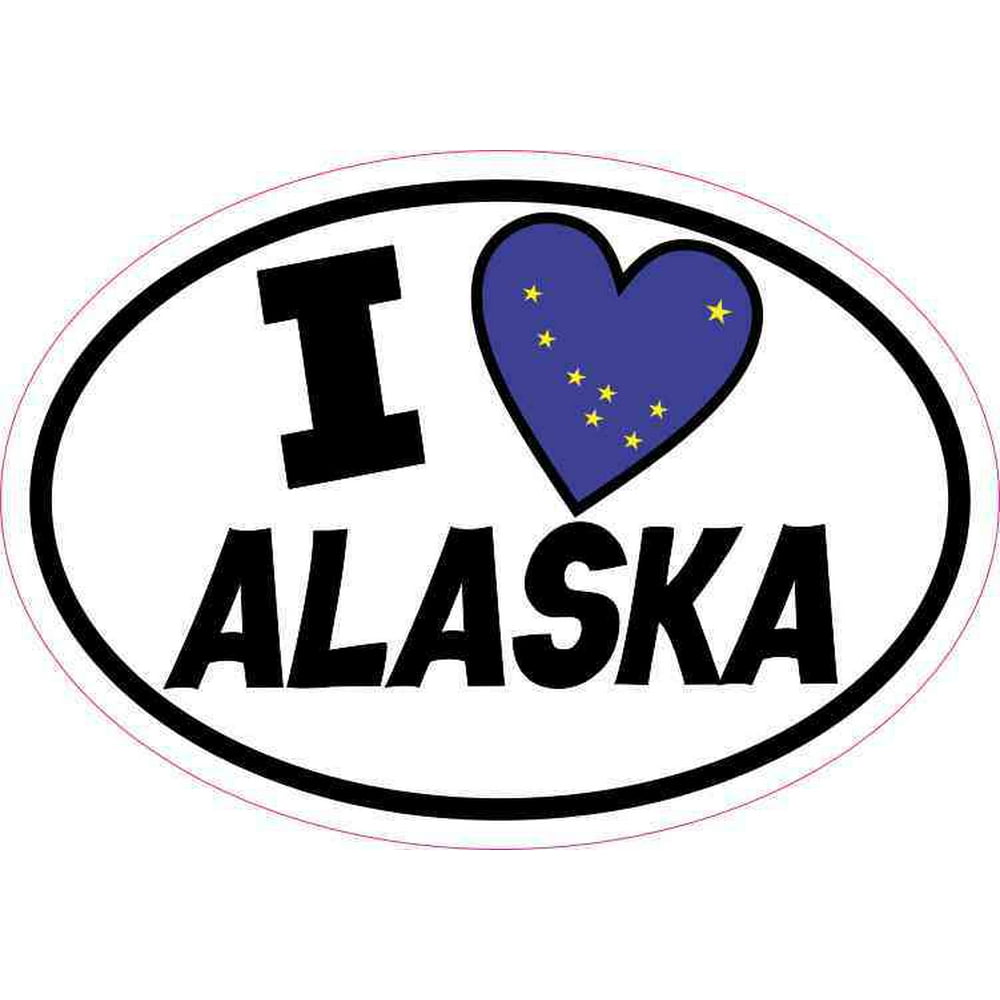 5inx3.5in Oval I Love Alaska Sticker Vinyl Car Flag Decal Luggage ...
