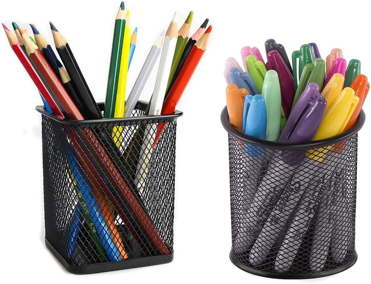 Happon 2 Pack Metal Pen Holder,Round Pencil Desk Holder,Square Mesh ...