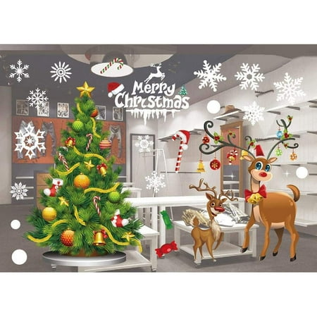 SINMI Christmas Window Stickers DIY Reindeer Christmas Tree Transparent ...