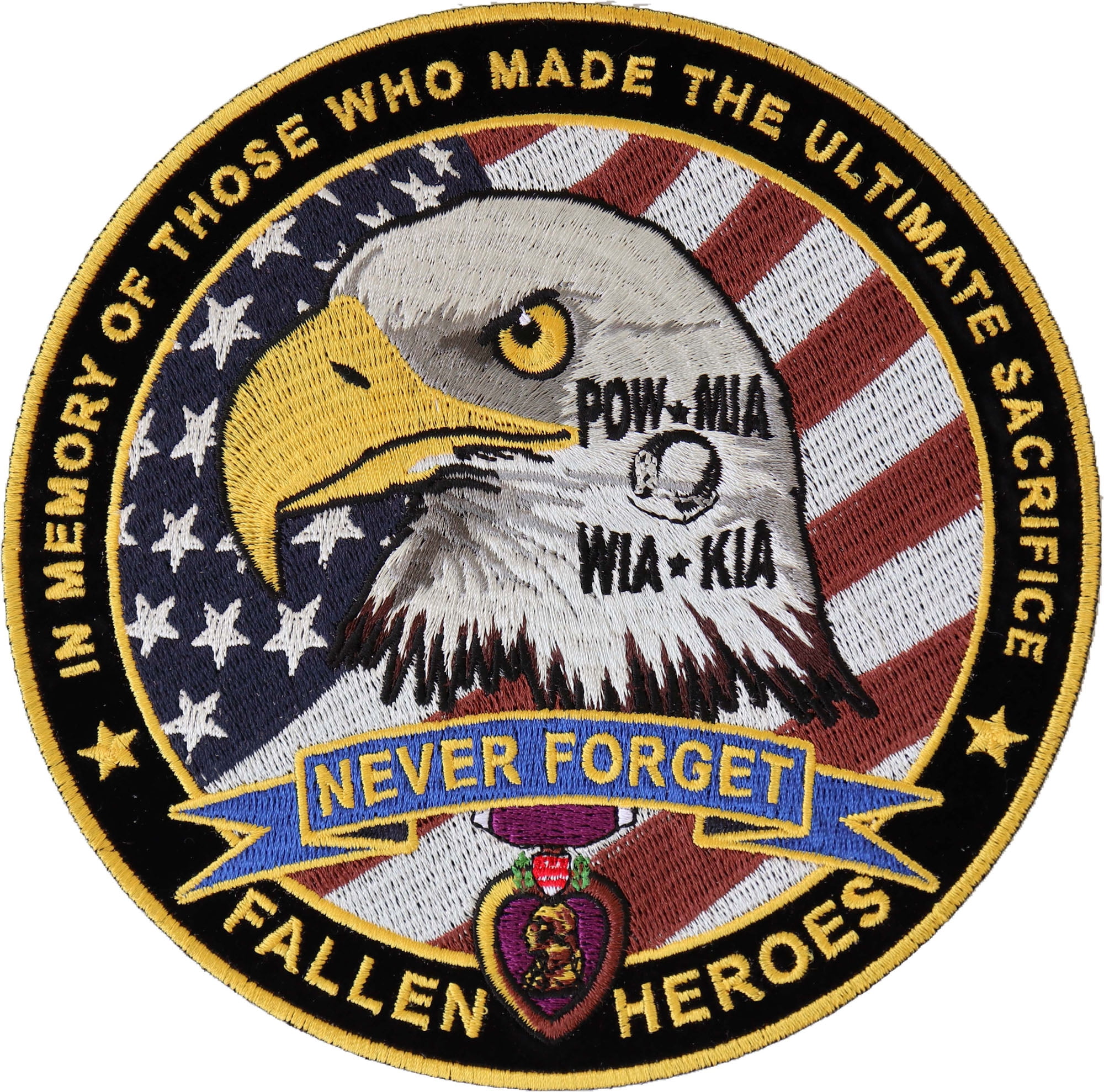 Fallen Heroes POW MIA WIA KIA Memorial Patch - 6x6 inch - Embroidered ...