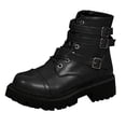 AUDeals Womens Chunky Ankle Boots Side Zipper Strap Waterproof Non Slip ...