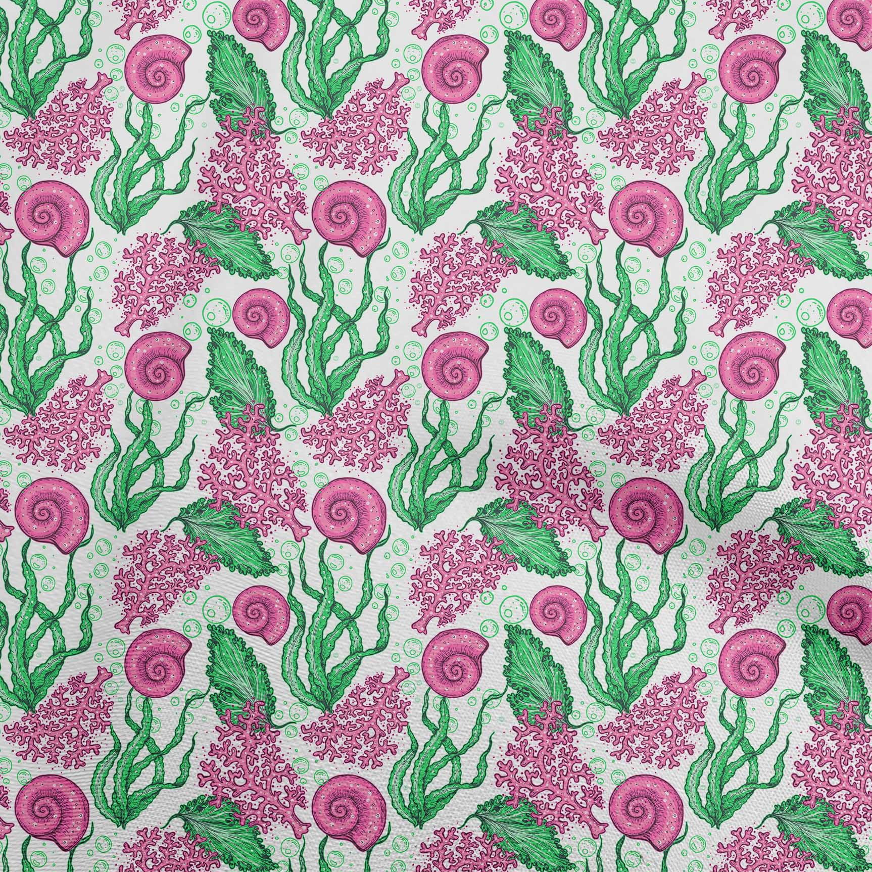 oneOone Polyester Spandex Green Fabric Sea Shells Ocean Dress Material ...