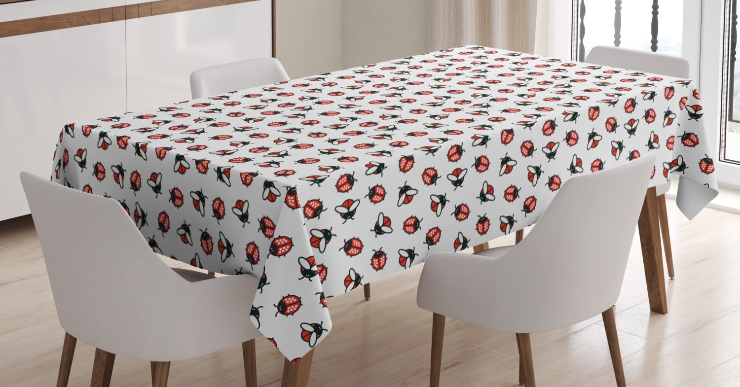 Ladybug Tablecloth, Pattern of Insects with Dotted Wings Cartoon Style ...