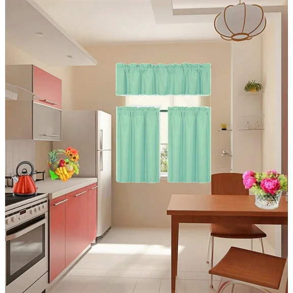 Gorgeous Home Linen Set of 3 Pieces Kitchen Curtain Blackout K33 Teal ...