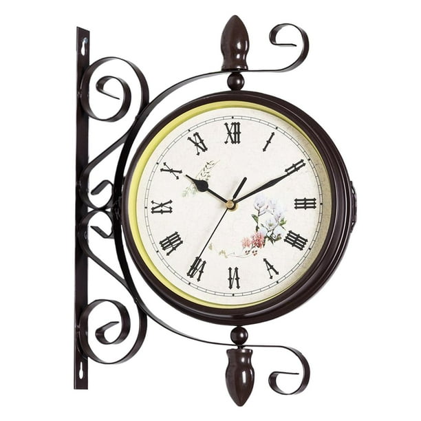 Antique Style Double Side Wall Clock Decorative Mute Battery Powered ...