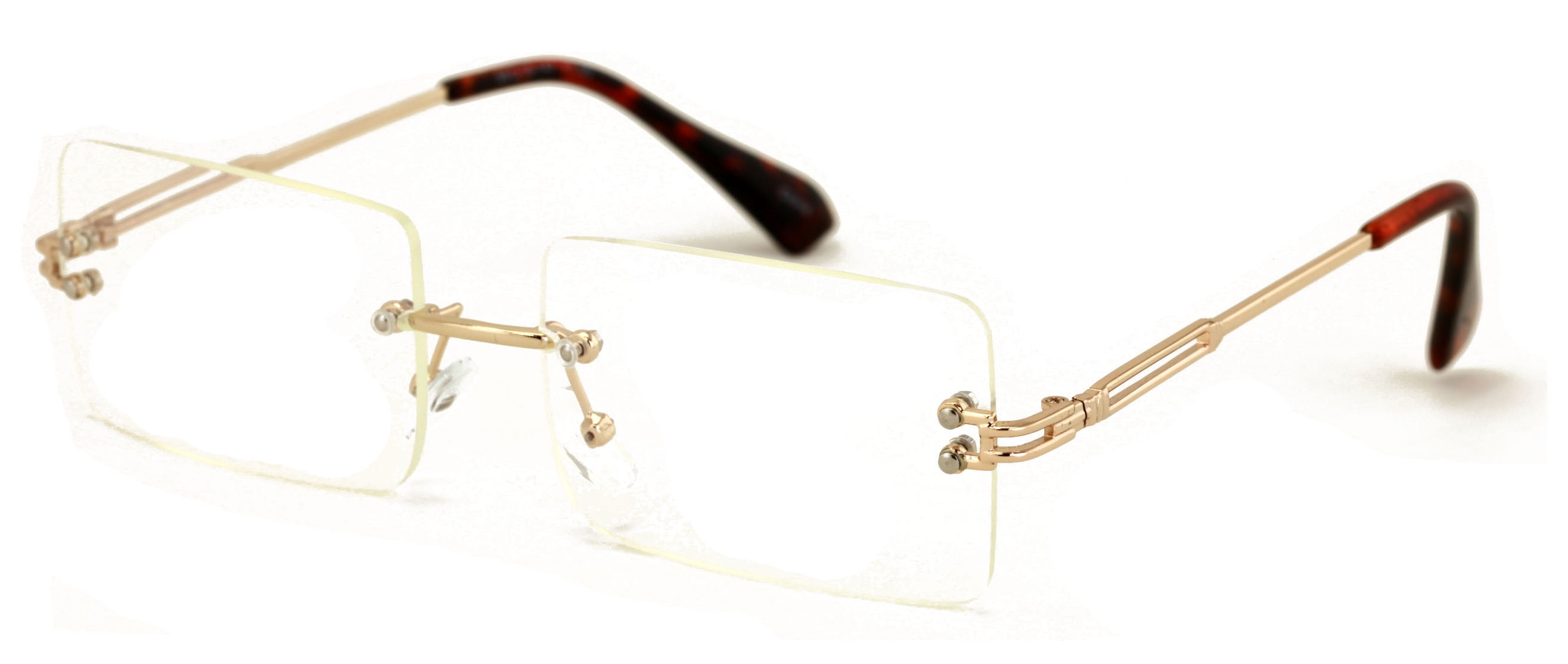 Men Modern Metal Rimless Eyeglasses, Anti Eyestrain & UV Glare - Clear ...