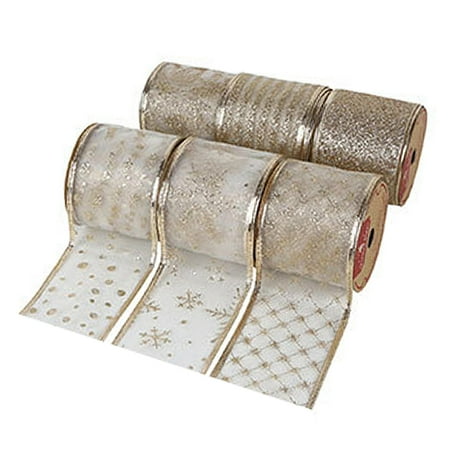 Tnarru 6Pcs Glitter Ribbons Wired DIY Crafts Home Decoration ming 6.3cm ...