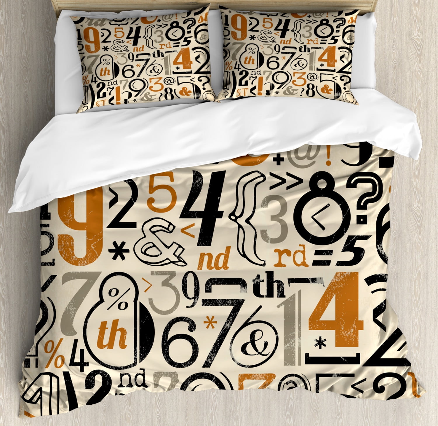 Number Queen Size Duvet Cover Set, Various Vintage Numeral Mathematical ...