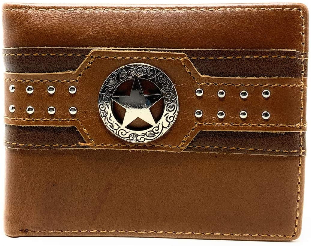 Western Genuine Leather Mens Metal Concho Bifold Short Wallet in Multi ...