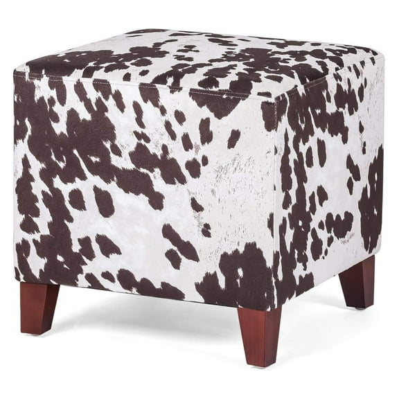 Adeco Small Foot Stool Ottoman, 16.5" Linen Cube Ottoman Foot Rest with ...