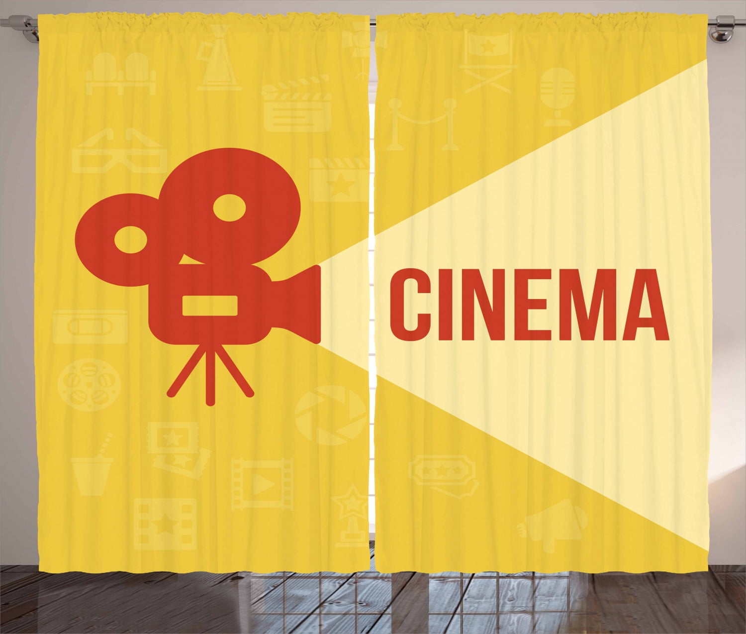 Movie Theater Curtains 2 Panels Set, Projector Silhouette with Cinema ...