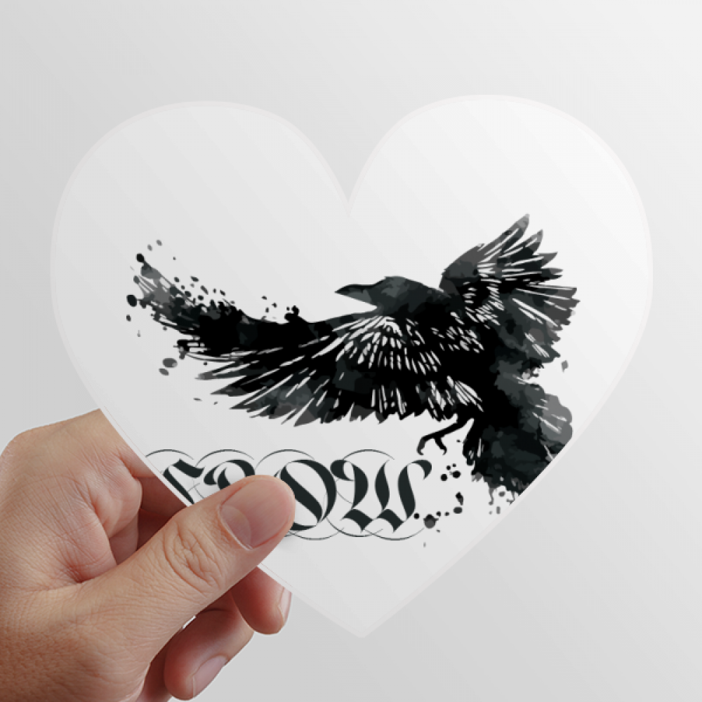 Crow Flying Letter Gothic Wings Heart Vinyl Sticker Bicycle Bottle ...