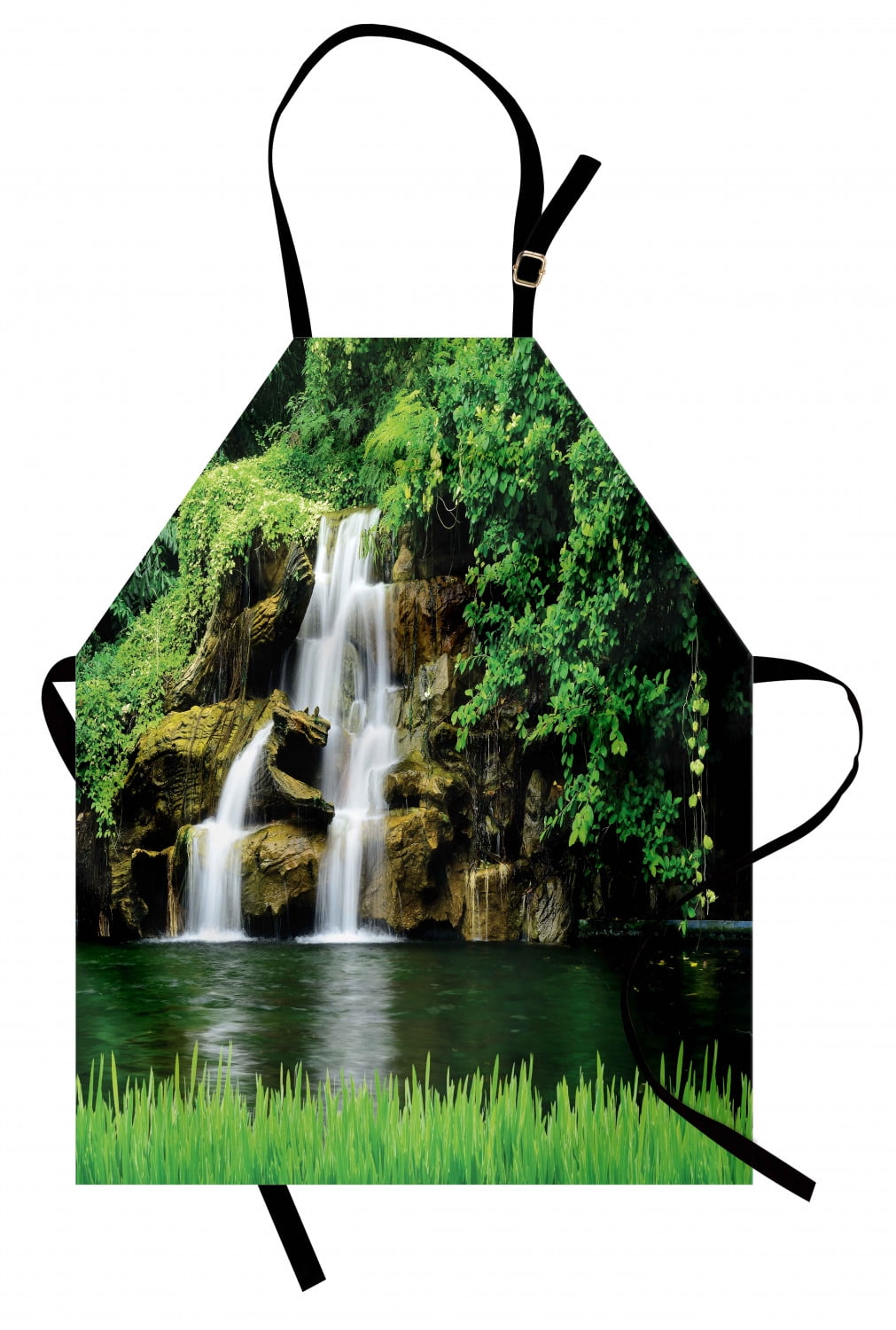 Waterfall Apron Double Waterfalls Flow to Natural Green Lake with ...