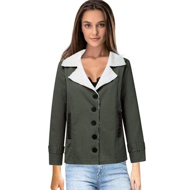 Ksruee Cosy Stand Collar Coat Thicker Outerwear With Pockets Warm