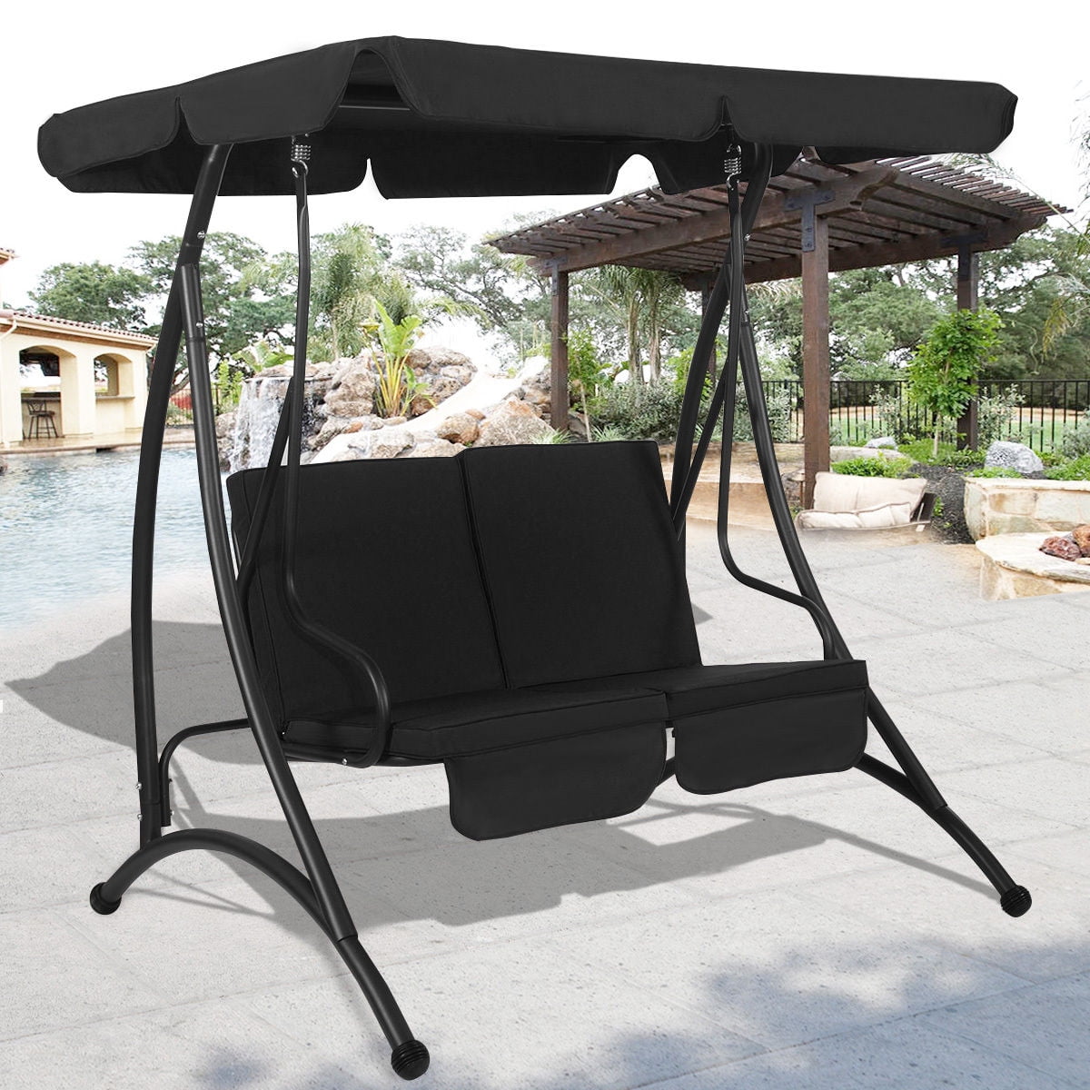 Click here for Costway Black 2 Person Canopy Swing Chair Patio Ha... prices