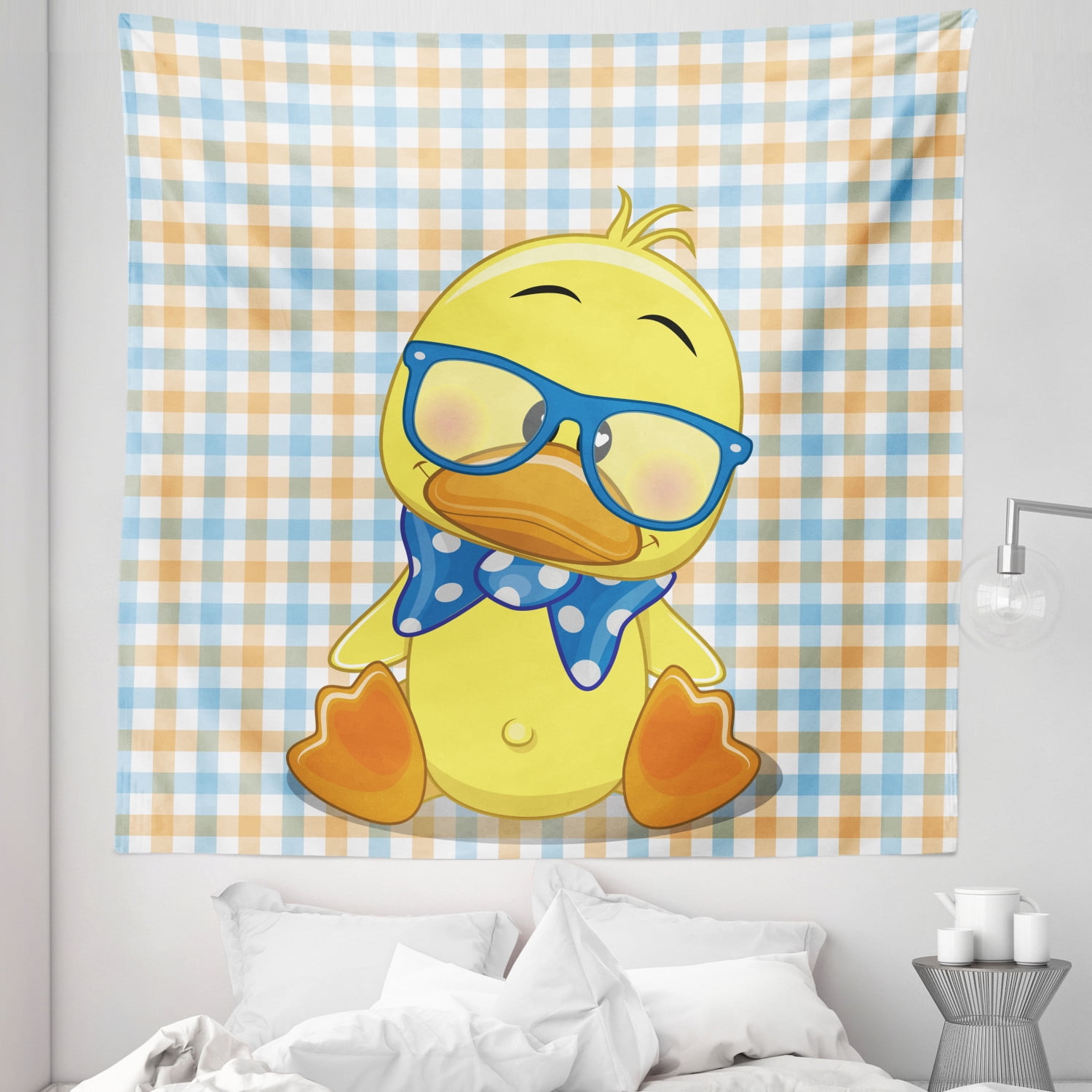 Cartoon Tapestry, Hipster Boho Duck Dotted Bow Cool Free Smart Geese ...