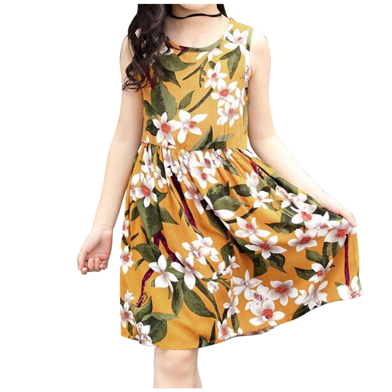Fesfesfes Teen Girls Summer Dress Boho Sleeveless Dress Graphic Print ...