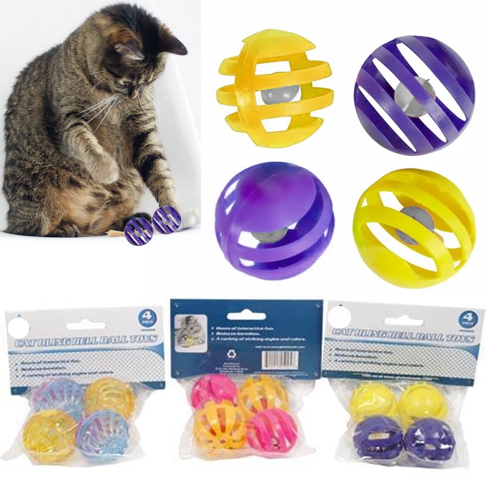 8 Pc Plastic Bell Balls Cat Toys Kitten Puppy Chase Round Play Rattle ...
