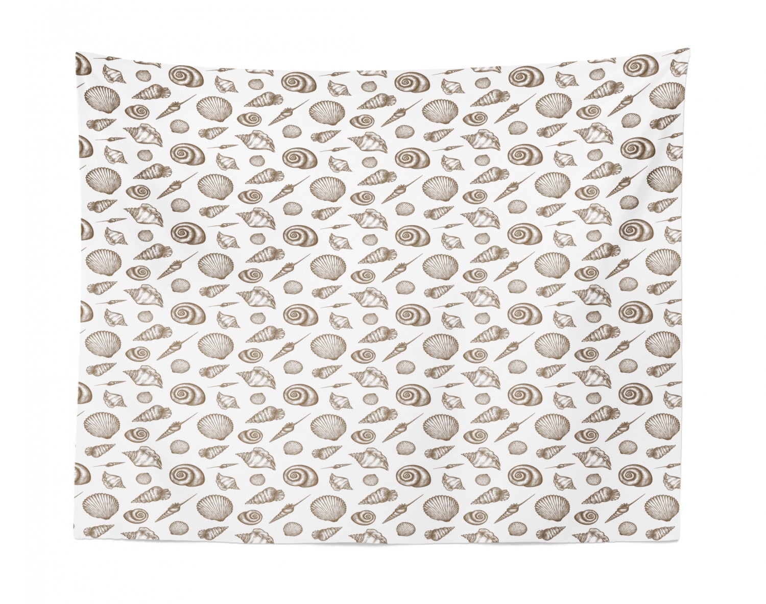 Ocean Tapestry Nautical Theme Underwater Life With Hand Drawn Scalop Shells In Monochrome