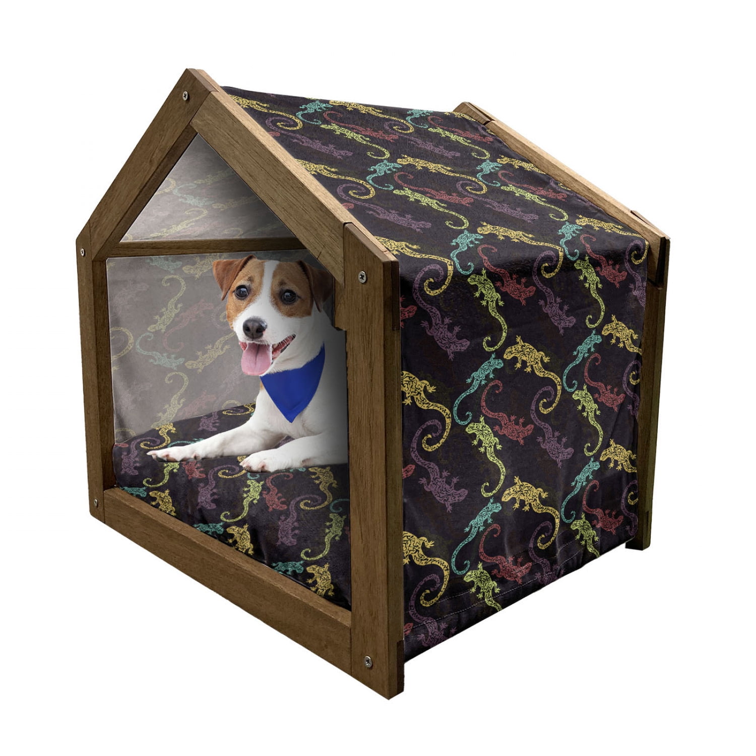 Gecko Pet House, Abstract Reptiles Composition of Lizards with Motifs ...