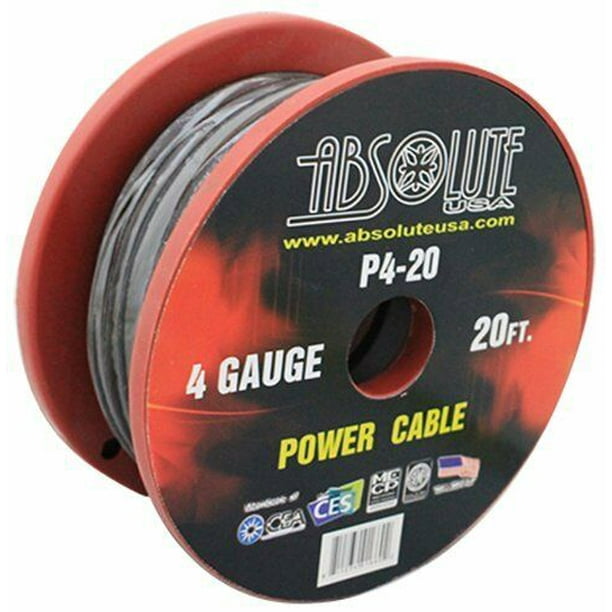 Absolute P420BK 4 Gauge Spool Multi-Strand 20 Feet Power Wire Cable ...