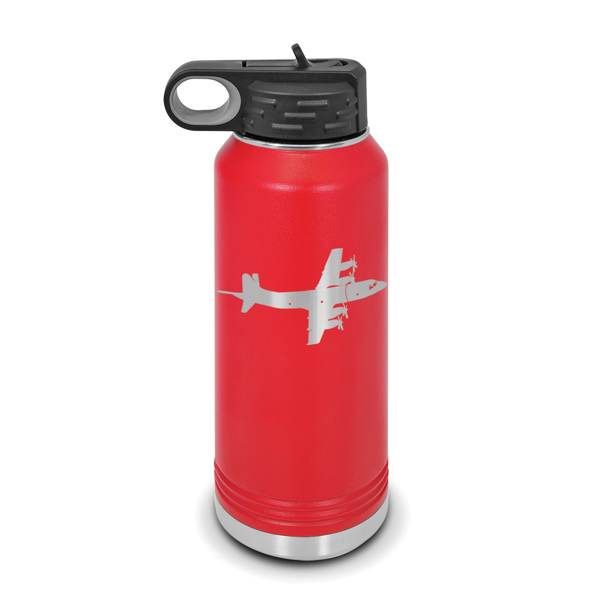 P-3 Orion Water Bottle 32 oz - Laser Engraved w/ Flip Top Removable Straw - - Stainless Steel ...