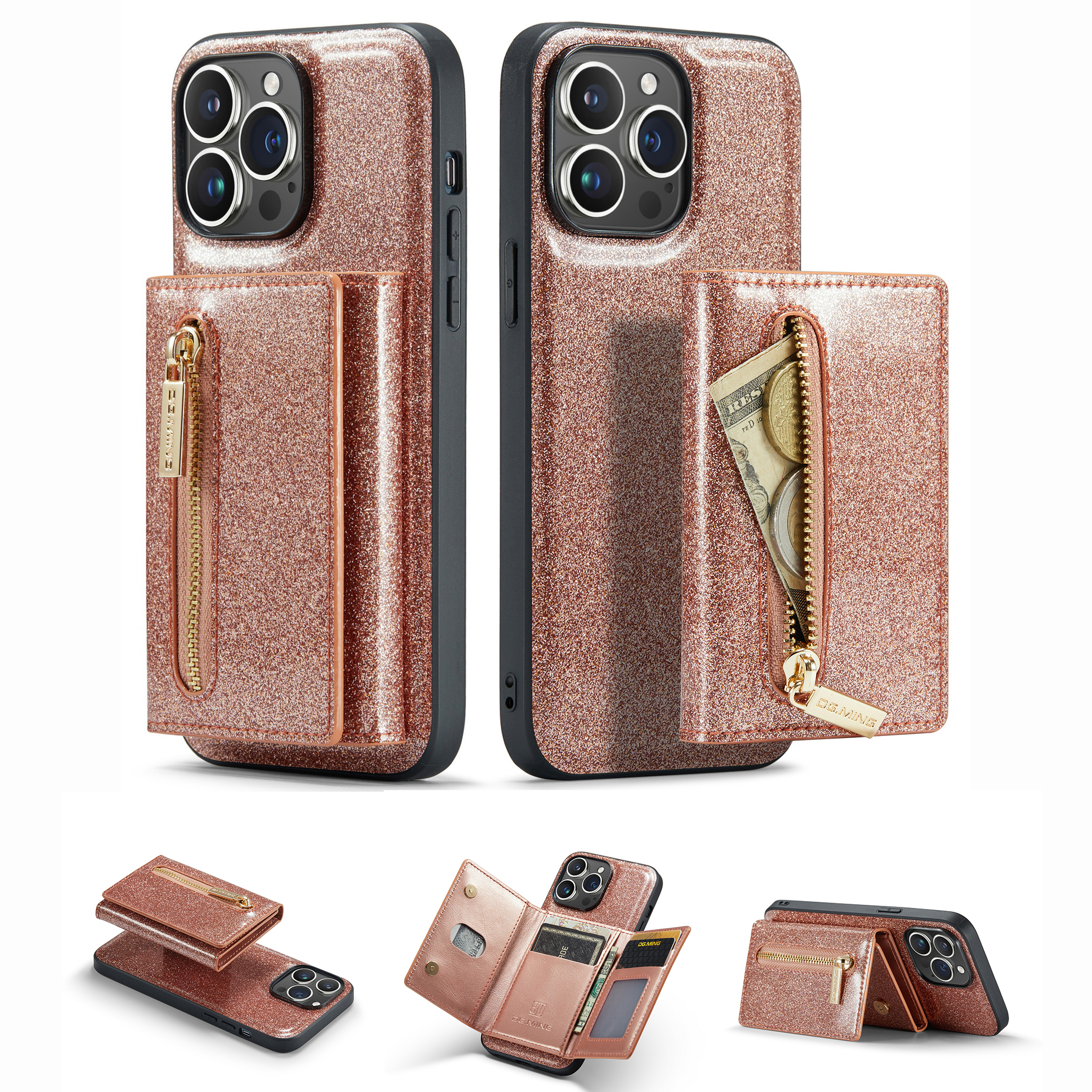 Mantto Wallet Case for iPhone 13 Pro Max 6.7 Inch, Sparkle Bling PU Leather Detachable Back 2 in ...