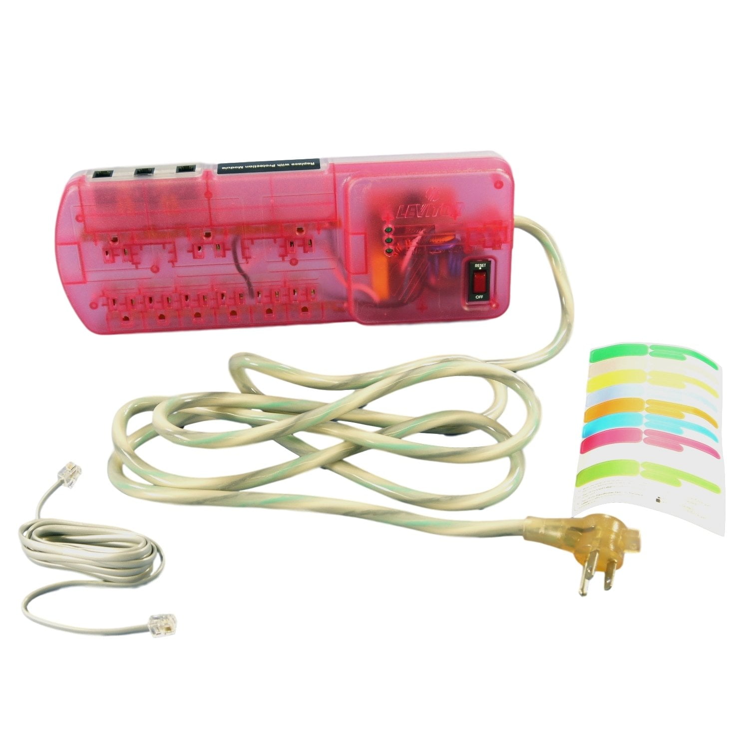 Leviton Pink MODULAR Surge Protector Power Strip With Phone Module 15A ...